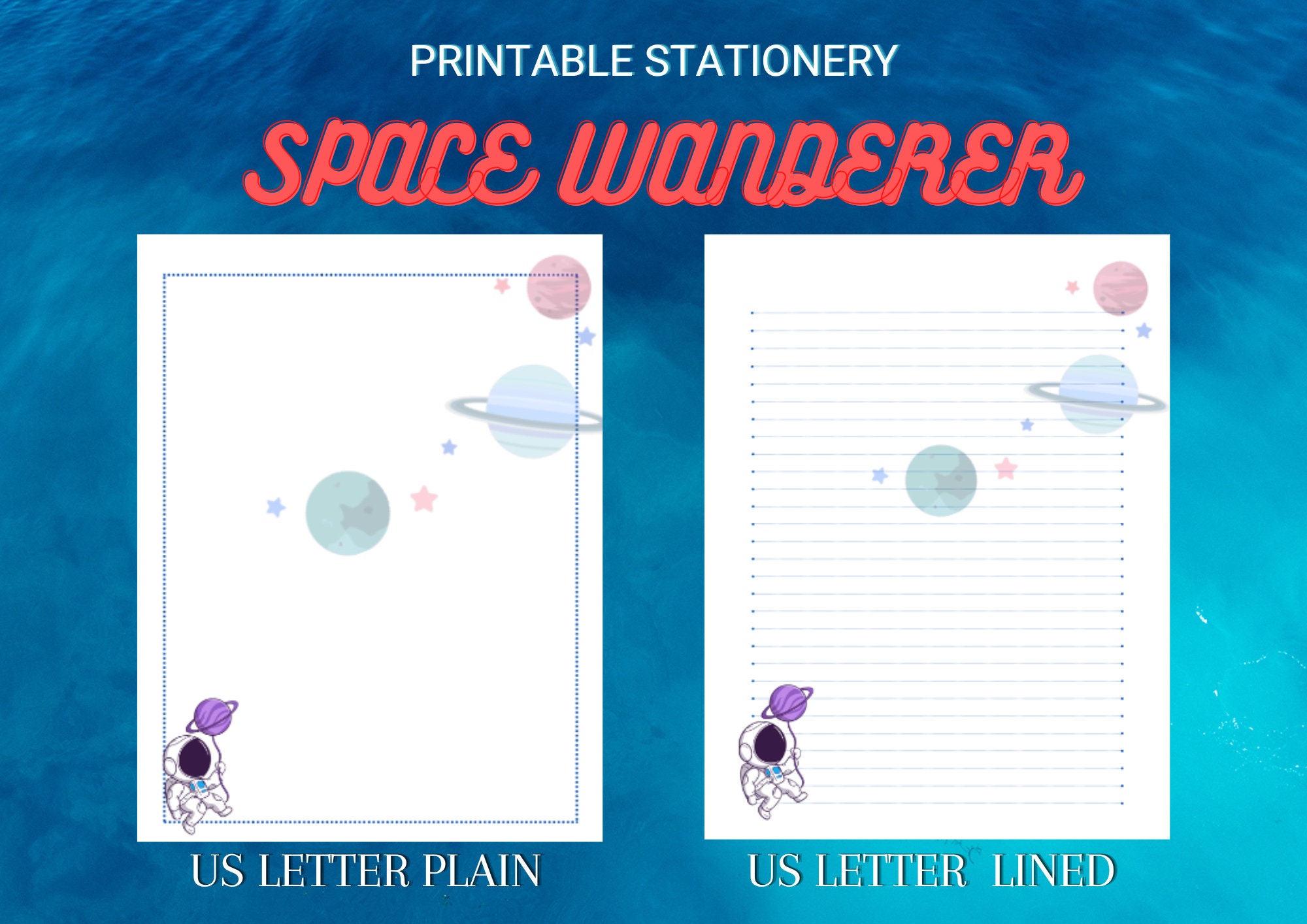 Space Design A4, A5, US Letter Lined and Plain Printable Notepaper ...