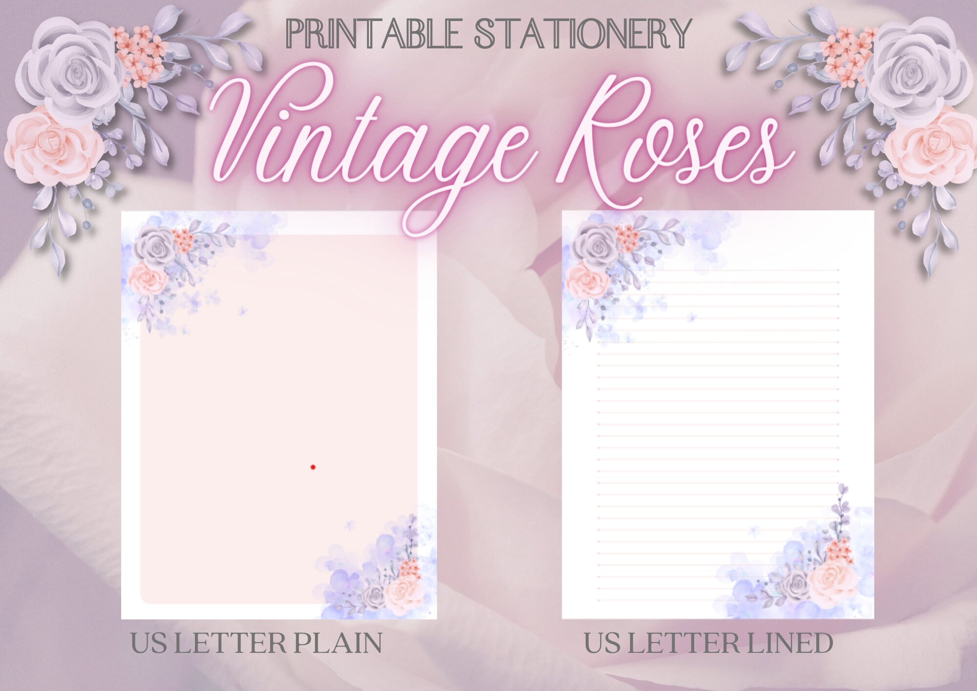Vintage Roses PRINTABLE Notepaper, Floral Writing Paper, Unlined Paper ...