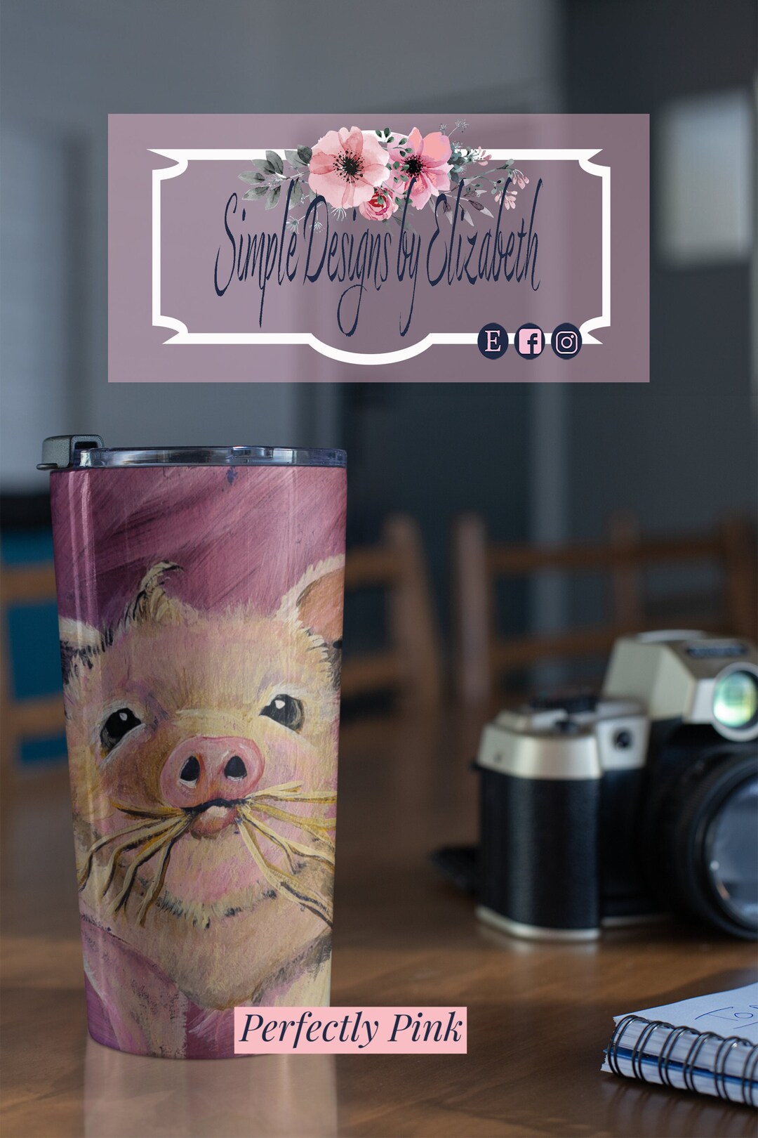 Happy Pig Munching on Hay - 20 Oz Tumbler - Stainless Steel - Travel ...
