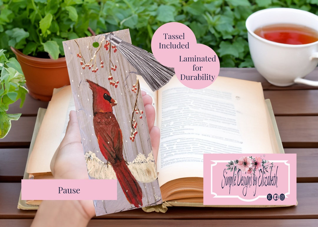 Pause - Laminated Bookmark Featuring a Cardinal- Snowy Branch- Red ...