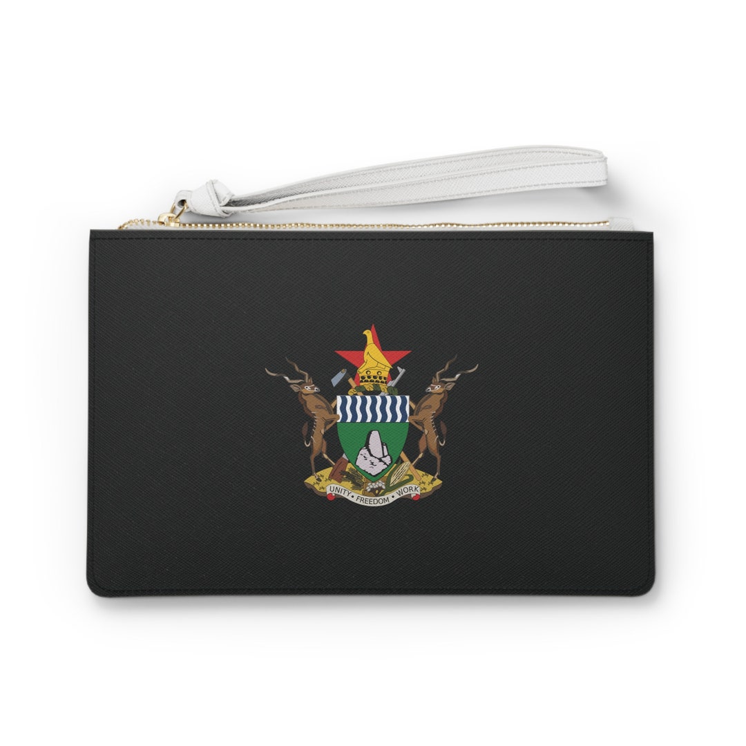 Zimbabwe Clutch Bag Black, African Clutch Purse, Zimbabwe Coat of Arms ...