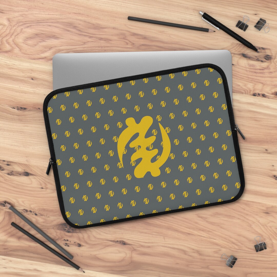 Grey Adinkra Laptop Sleeve, Gye Nyame Monogram | African Office Decor ...