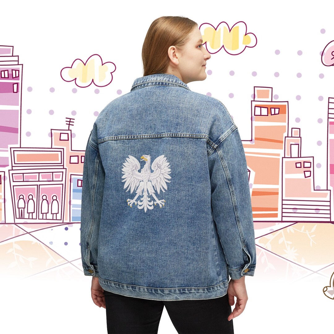 Poland Womens Denim Jacket, Poland Womens Oversized Fit Denim Jacket, Poland Silver Eagle ...
