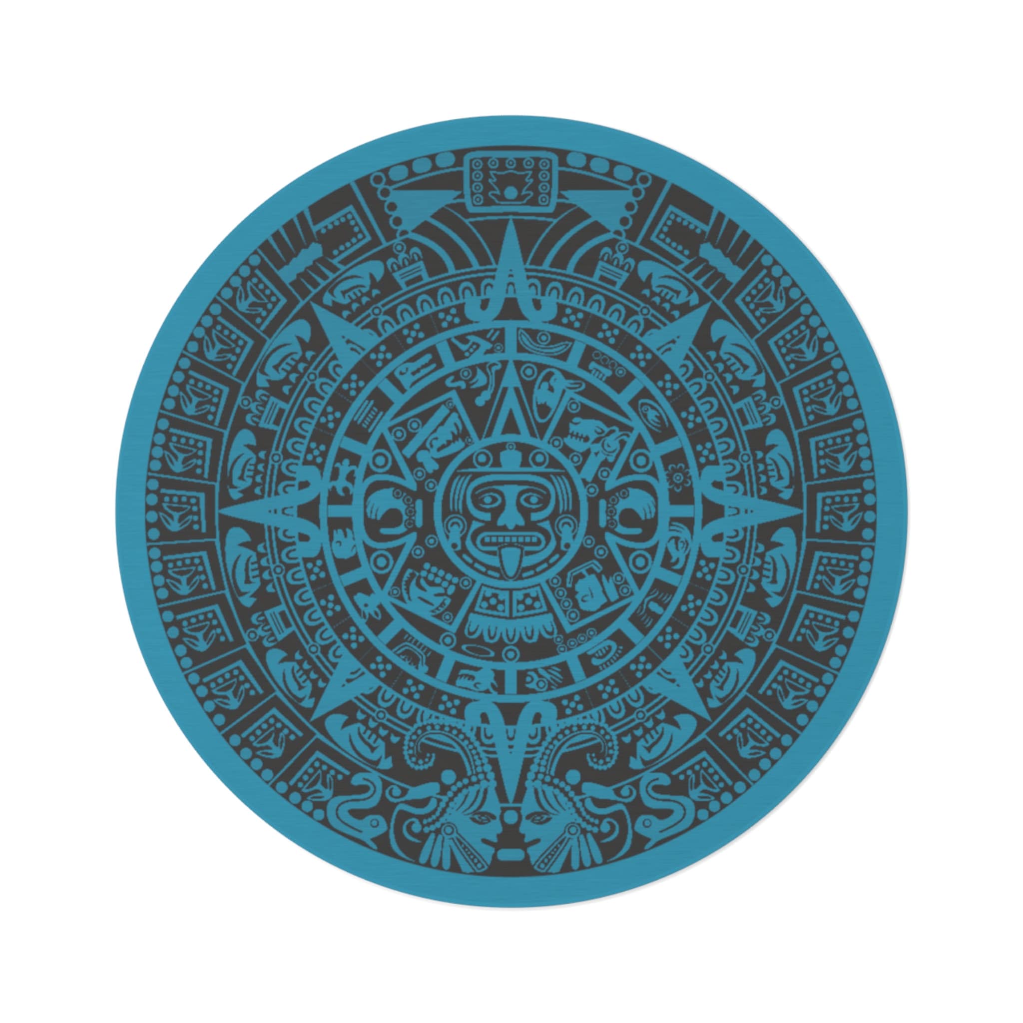 Aztec Sun Stone Rug, Turquoise Blue Aztec Calendar Round Rug, Olmec ...