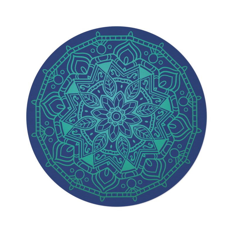 Mandala Round Rug, Blue and Teal Meditation Room Rug, Healing Room ...