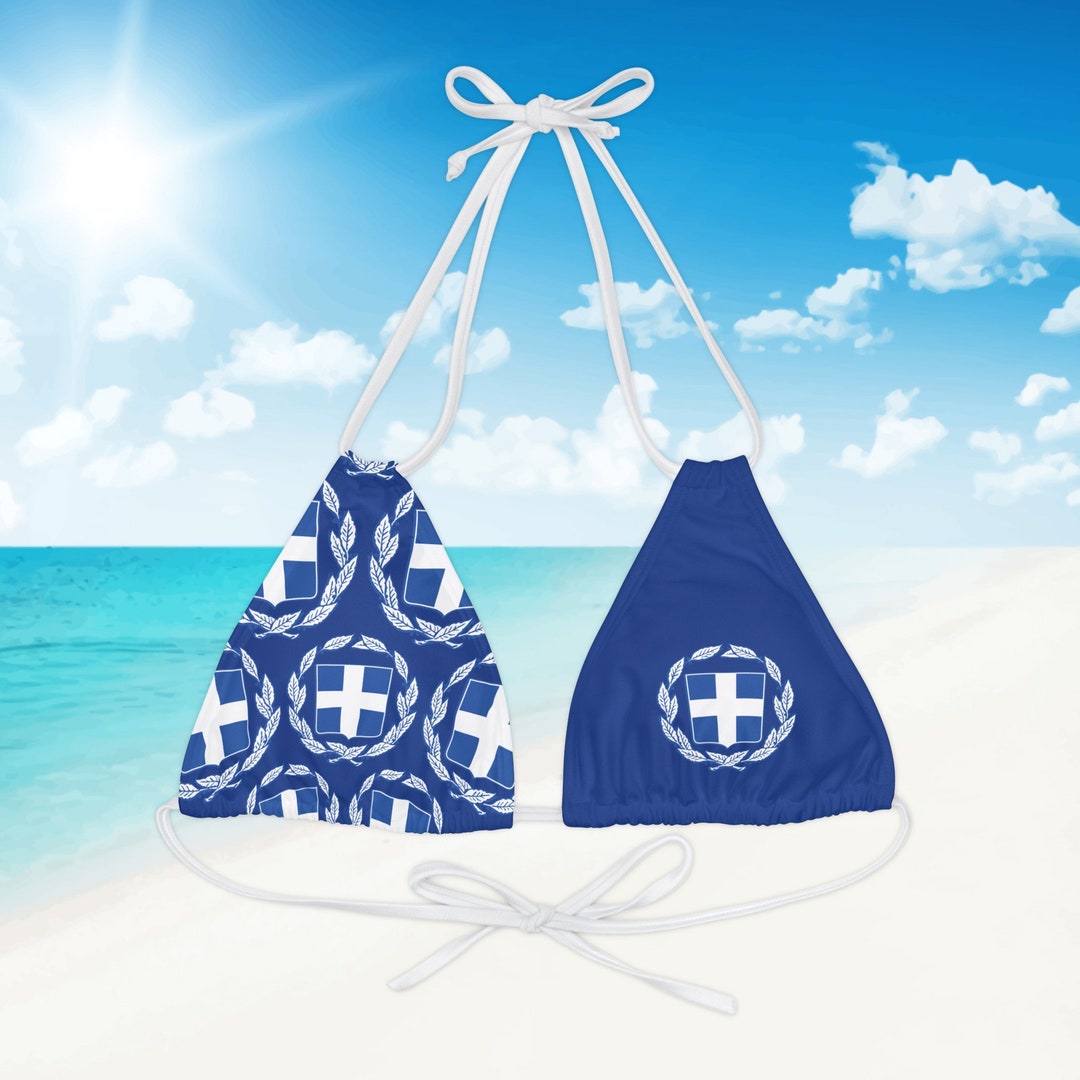 Greece String Bikini Top, Greece Triangle Bikini Top, Greece Emblem ...