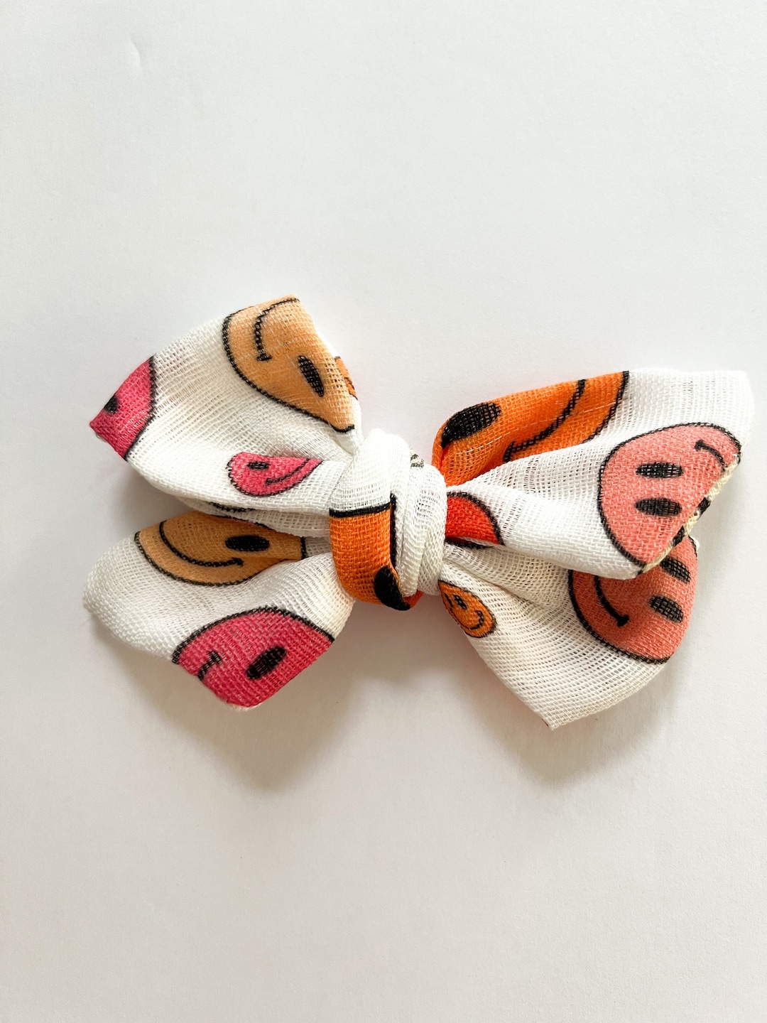 Happy Face Hair Bow, Spring Hair Bows, Smiley Face, Muslin Hair Bow ...
