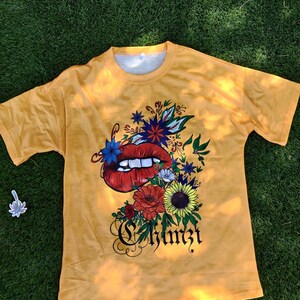 Rave Oversize Lip Design Yellow Orange Festival Party T-shirt Bright ...