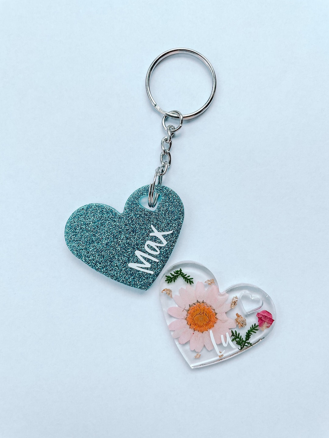 Handmade Resin Heart Keychain: Dried Flowers & Gold Foil - Etsy