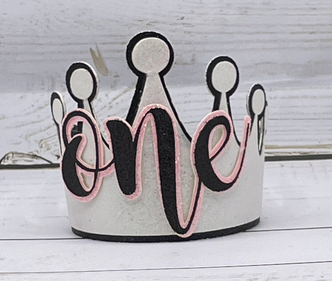 White and Black Glitter Crown, Pink and Black 1st Birthday Crown ...