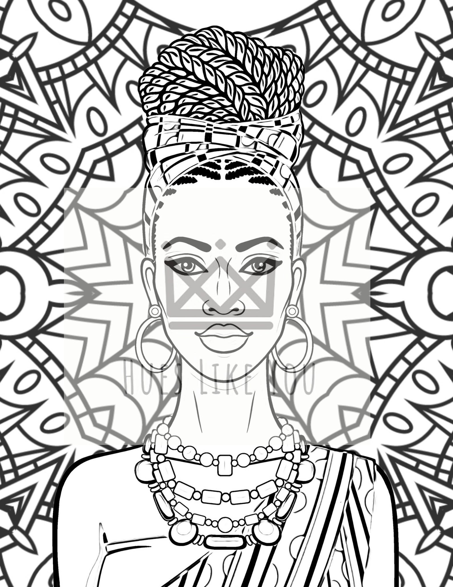 Printable Mandala African Queen Coloring Page, Adult Coloring PDF - Etsy