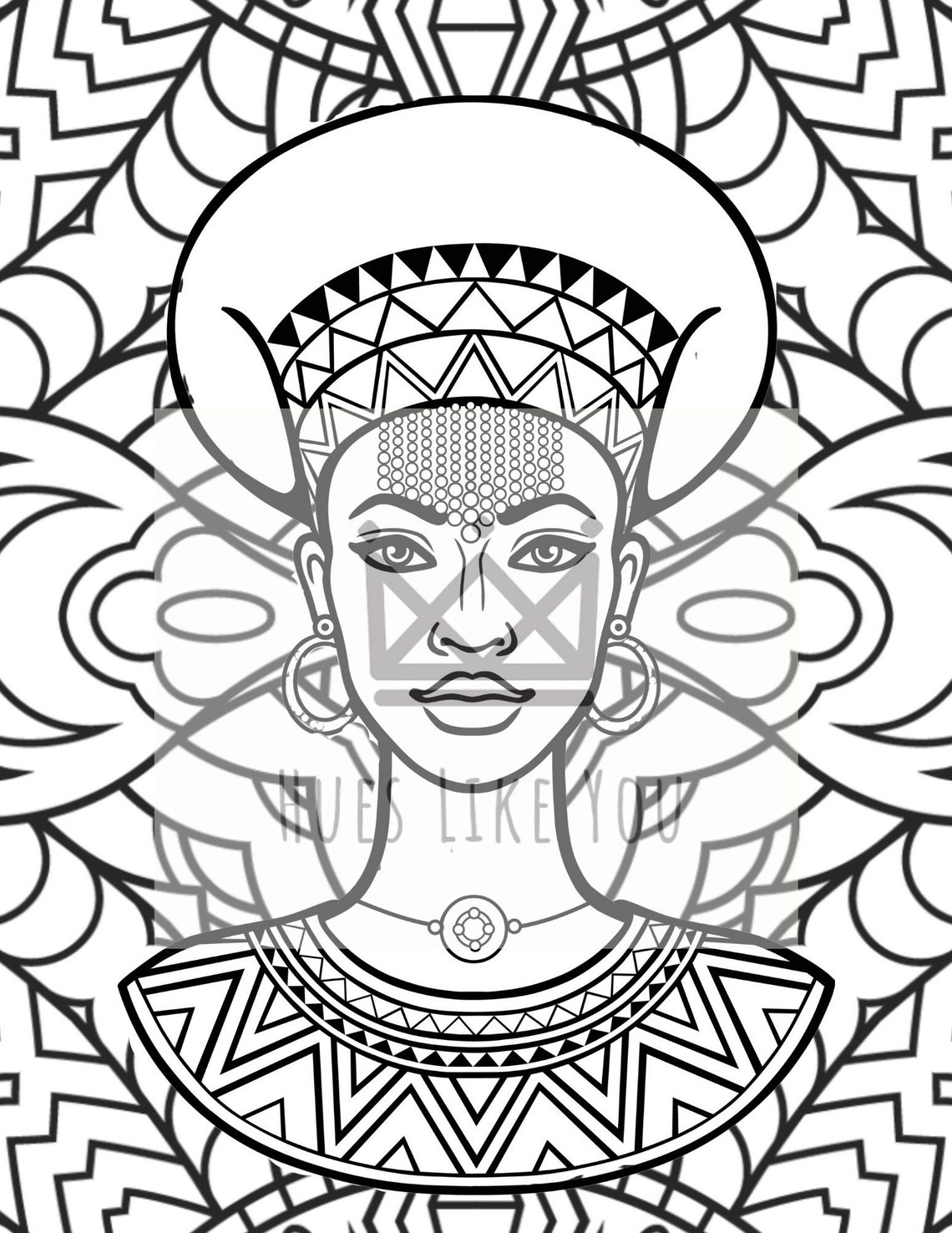 Printable Mandala African Queen Coloring Page, Adult Coloring PDF - Etsy