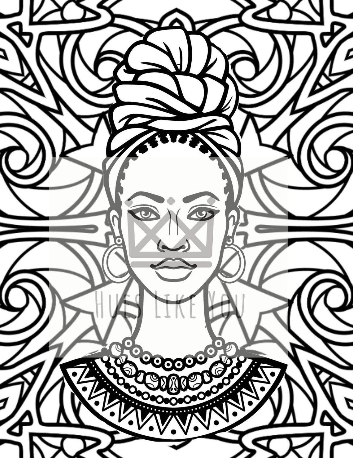 Printable Mandala African Queen Coloring Page, Adult Coloring PDF - Etsy