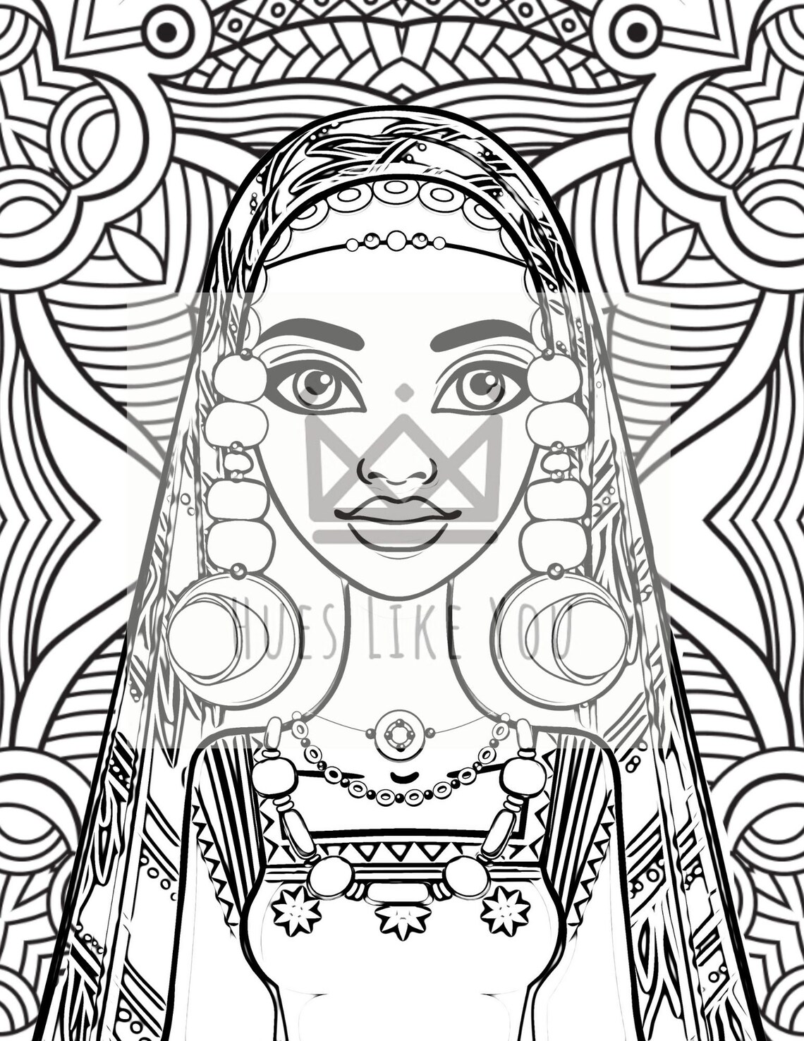 Printable Mandala African Queen Coloring Page, Adult Coloring PDF - Etsy