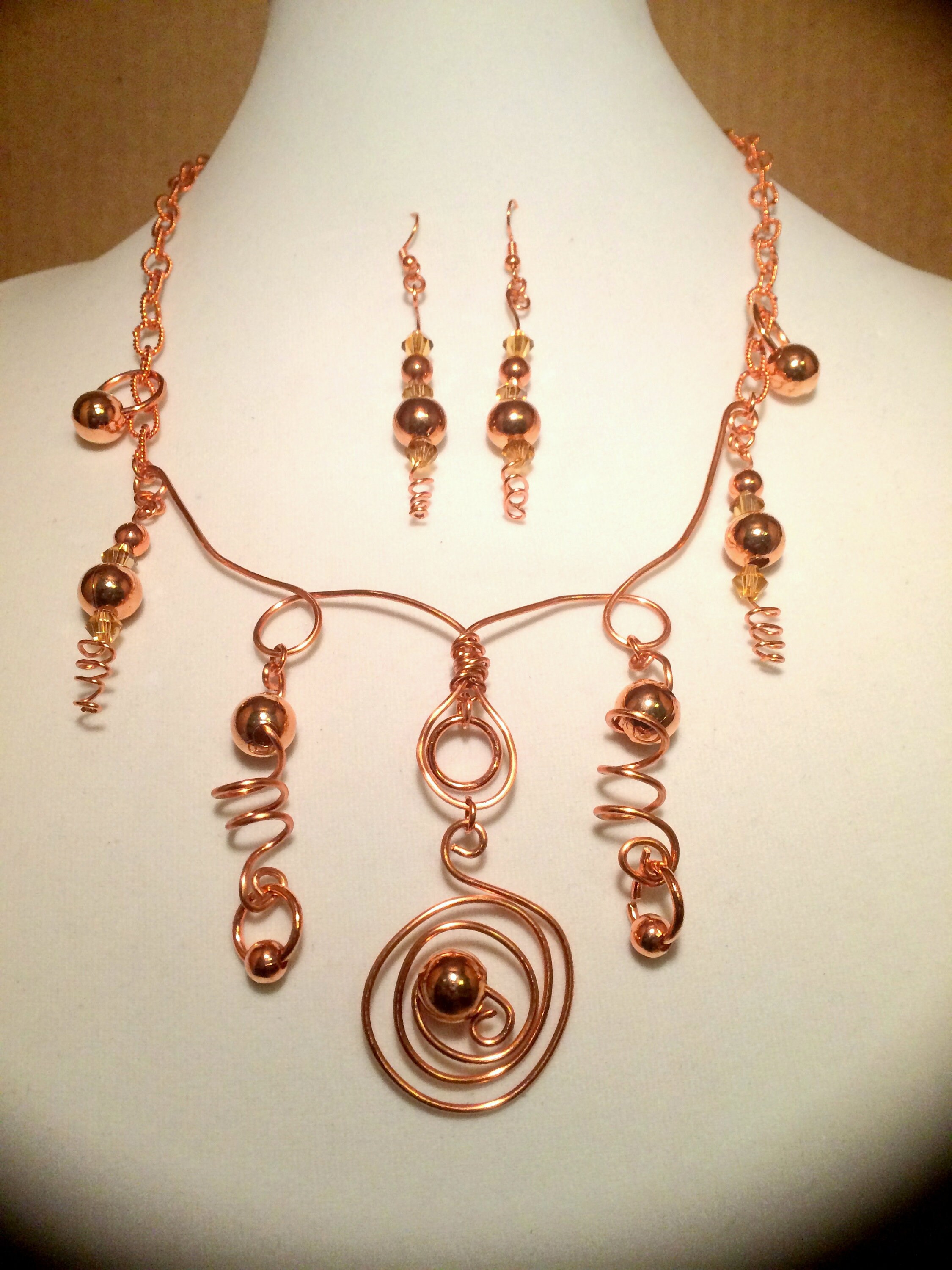 Hand Formed Copper Wire Swirls With Peach Crystal Bicone Beads - Etsy