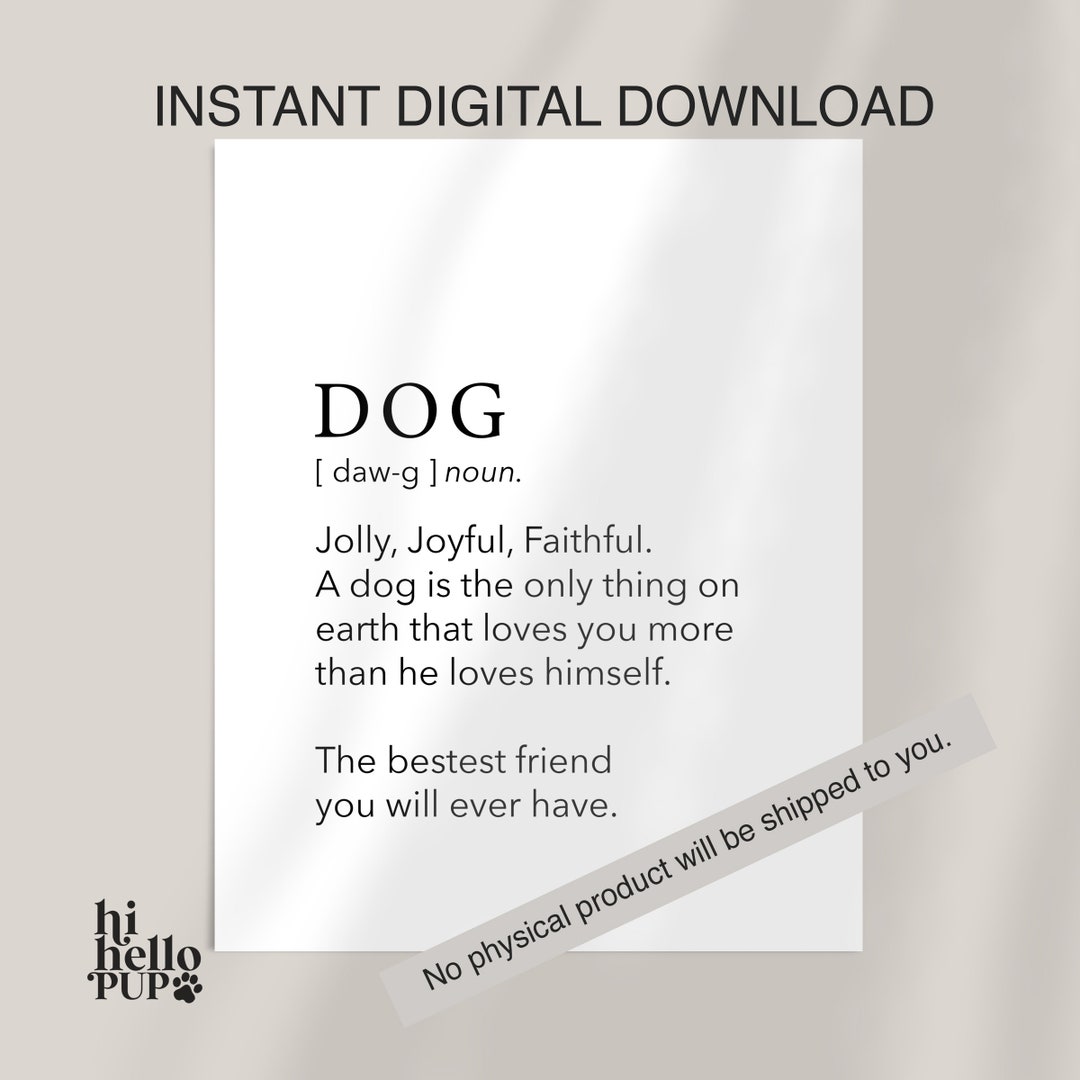 Dog Definition Digital Printable, Instant Downloadable Wall Art for Dog ...