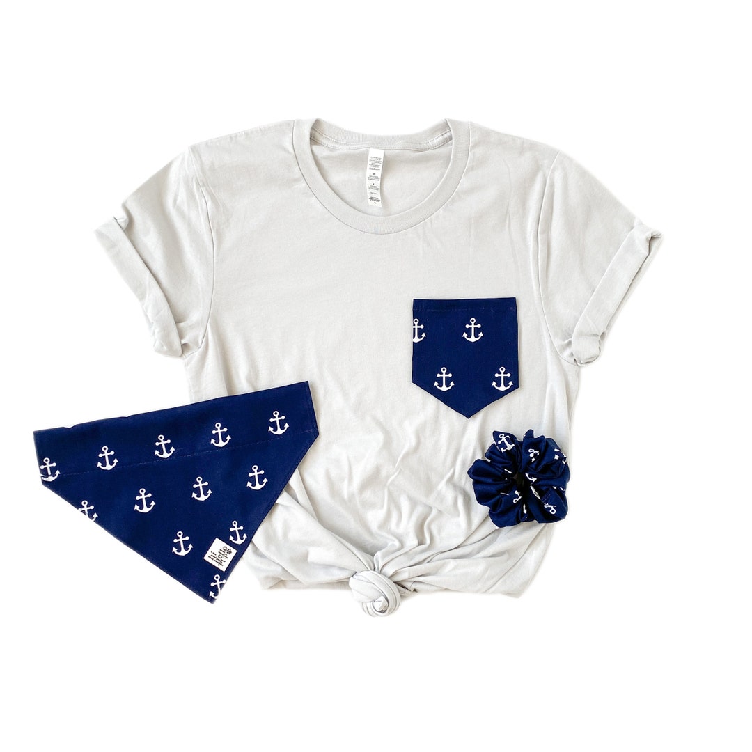 Nautical Anchor Dog Mom Matching Set: Pocket Tee, Bandana & Scrunchie ...