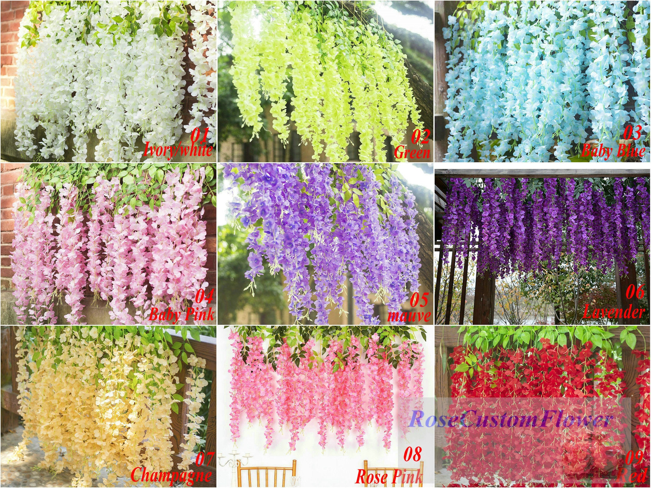 Multi Color Wisteria Vine Hanging Flowers for Outdoor Indoor | Etsy