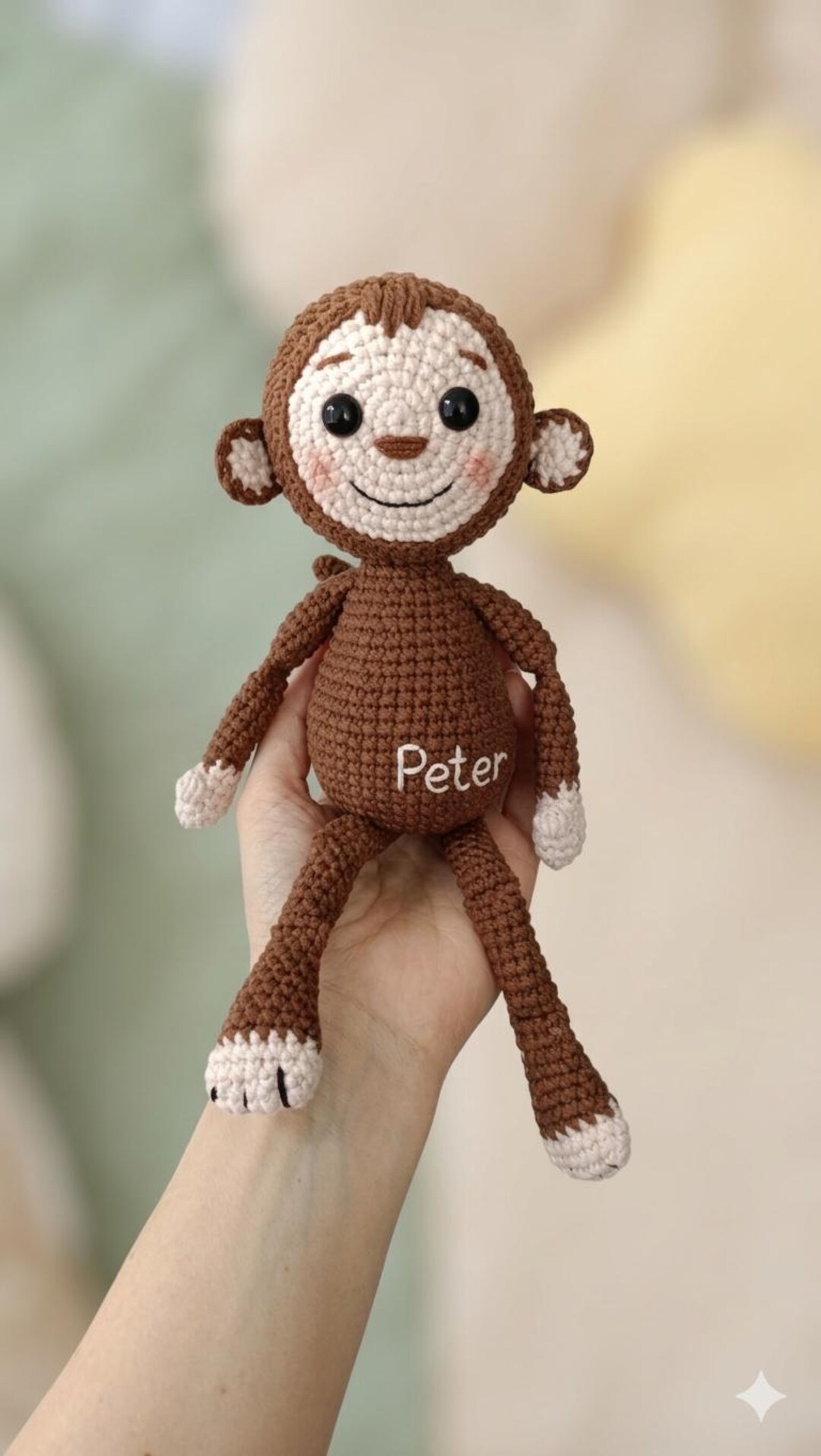 Crochet Monkey Plush Toy, Jungle Stuffed Animal, Safari Nursery Decor ...