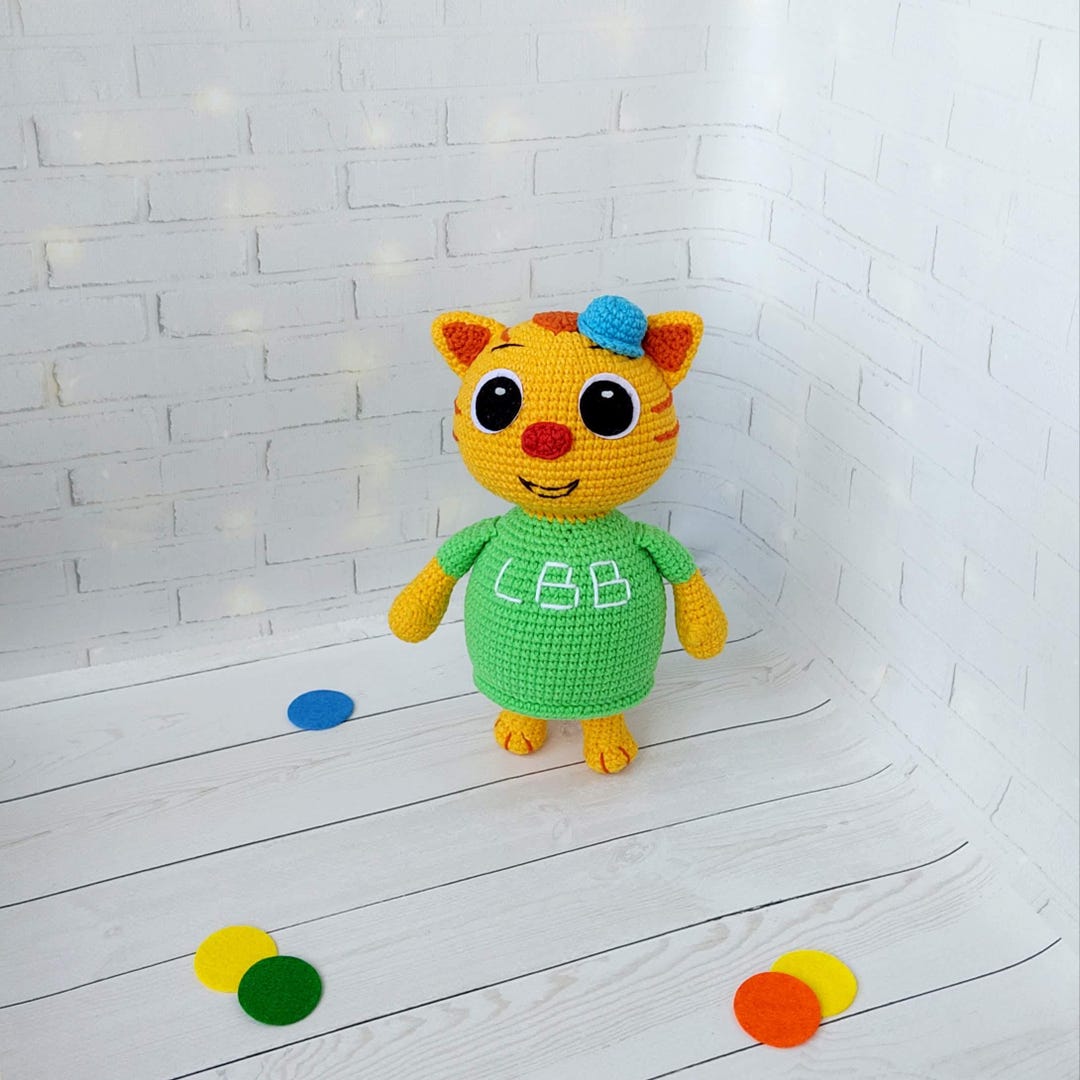 Crocheted Yellow Kitten Boy in a Cap, LBB Kitten, Plushie Cat Toy ...