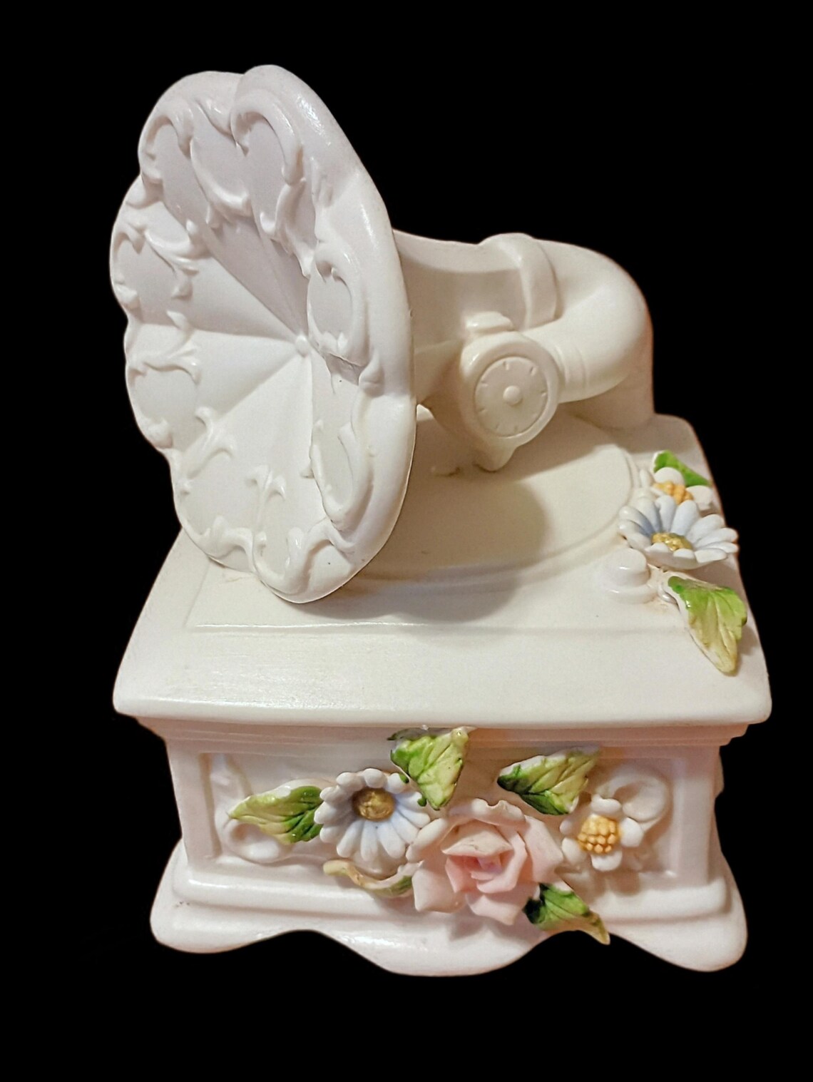 Vintage Victrola Porcelain Music Box – Hand-painted Floral Design ...