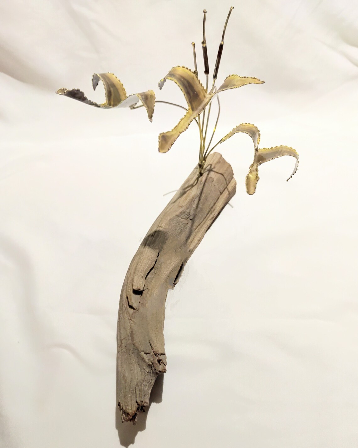 Vintage Brutalist Torch Cut Brass on Driftwood Sculpture Geese and ...