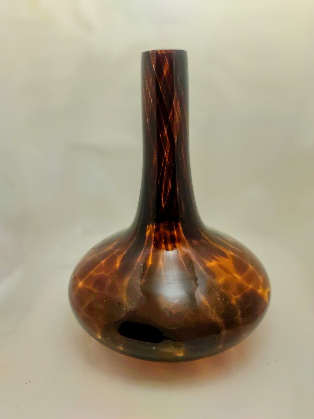 Vintage Mid-century Hand Blown Glass Vase Tortoise Shell Pattern - Etsy