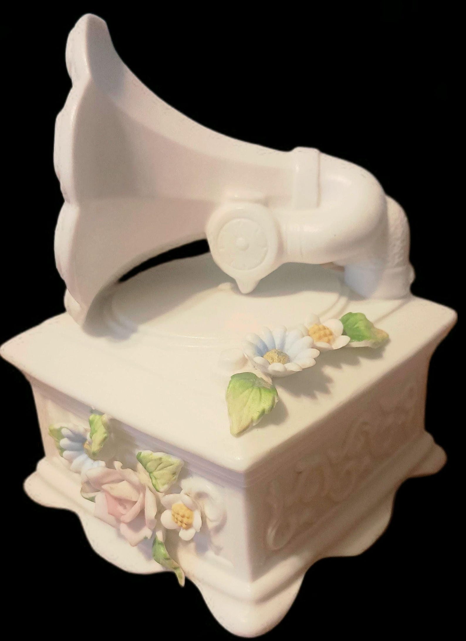 Vintage Victrola Porcelain Music Box – Hand-painted Floral Design ...