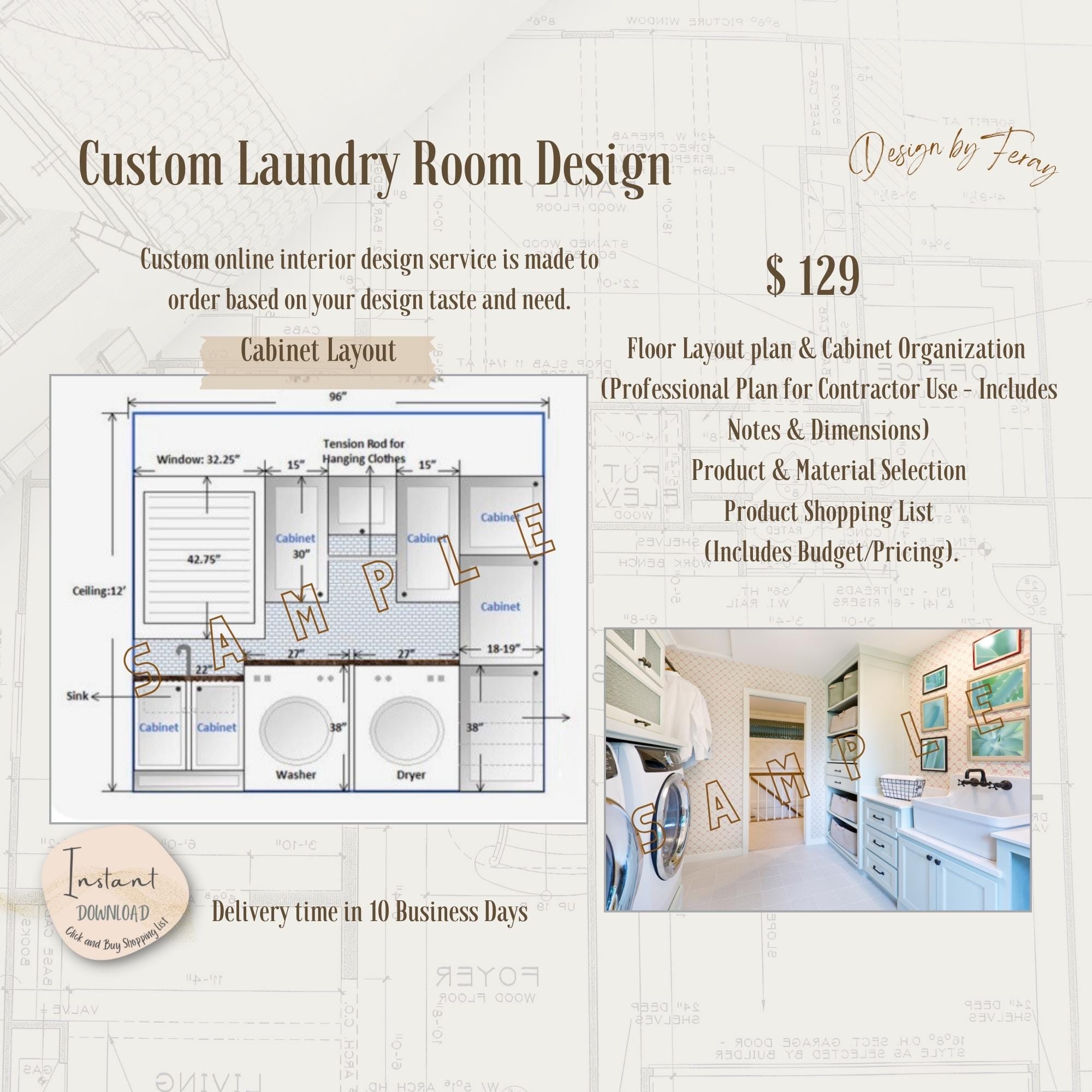 Custom Laundry Room Layout and Furnishing: E-design Mood Board (digital ...