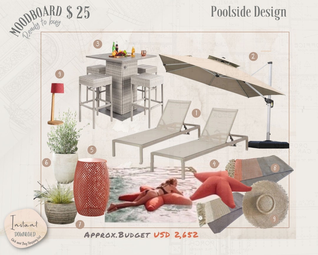 Poolside E-design Mood Board: Outdoor Furniture & Coastal Decor (PDF ...