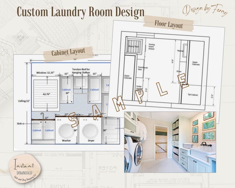 Custom Laundry Decoration | Cabinet Layout Design | Virtual E-design ...