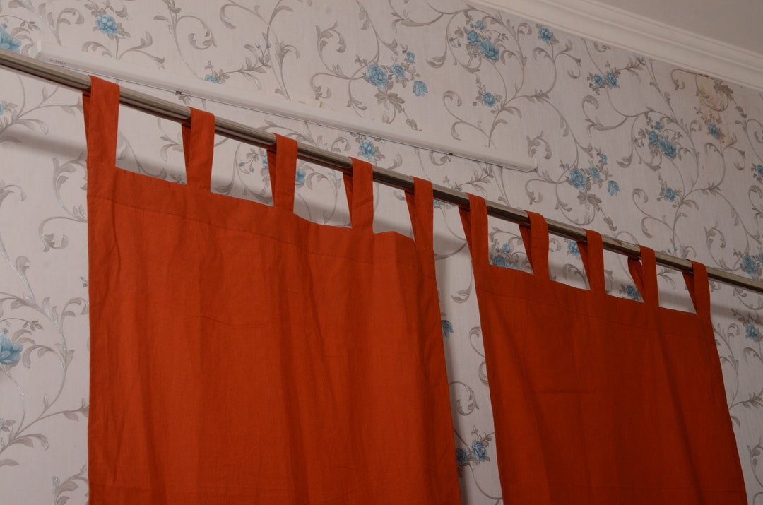 Burnt Orange Curtain, Rust Curtain, Window Drape, Stonewashed Linen ...