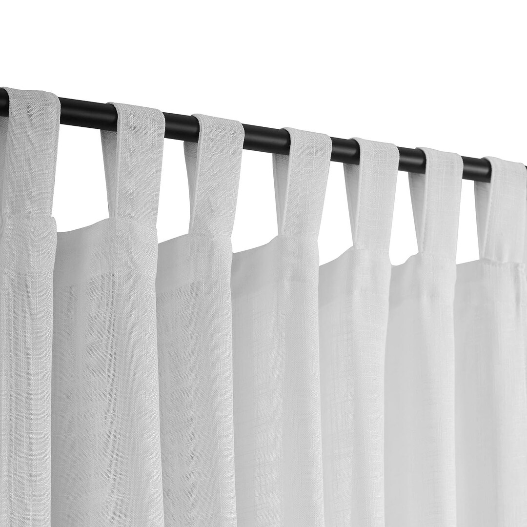 White Cotton Curtain Panel, Tab Top 2 Panel, Semi-sheer Washed White ...