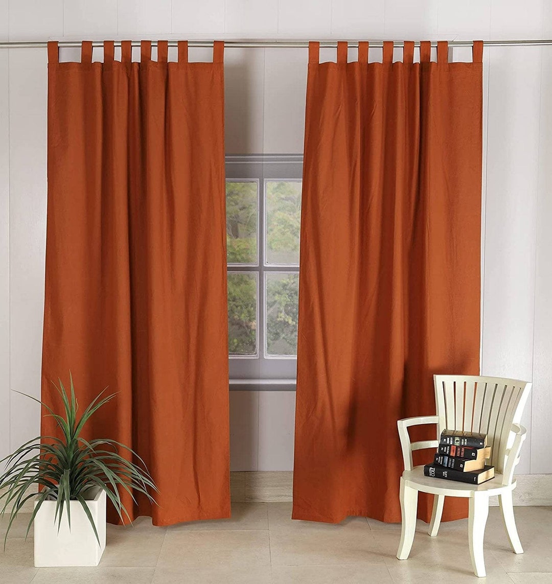 Burnt Orange Color Long Cotton Curtain, Rust Cotton Window Drape ...