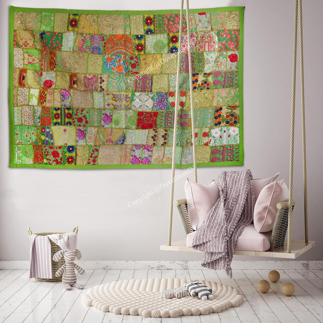 Vintage Indian Patchwork Tapestry, Wall Hanging Tapestry Handmade 40 ...