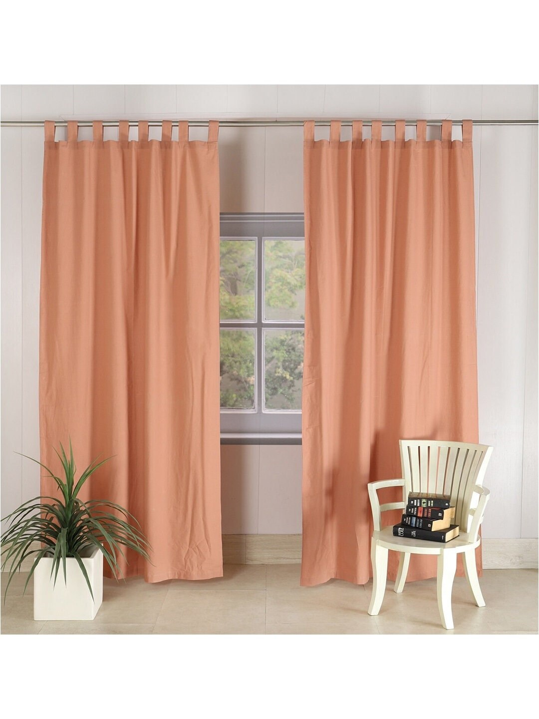 Peach Color Cotton Curtain/ Blackout Curtains/ Two Panel Window Curtain ...