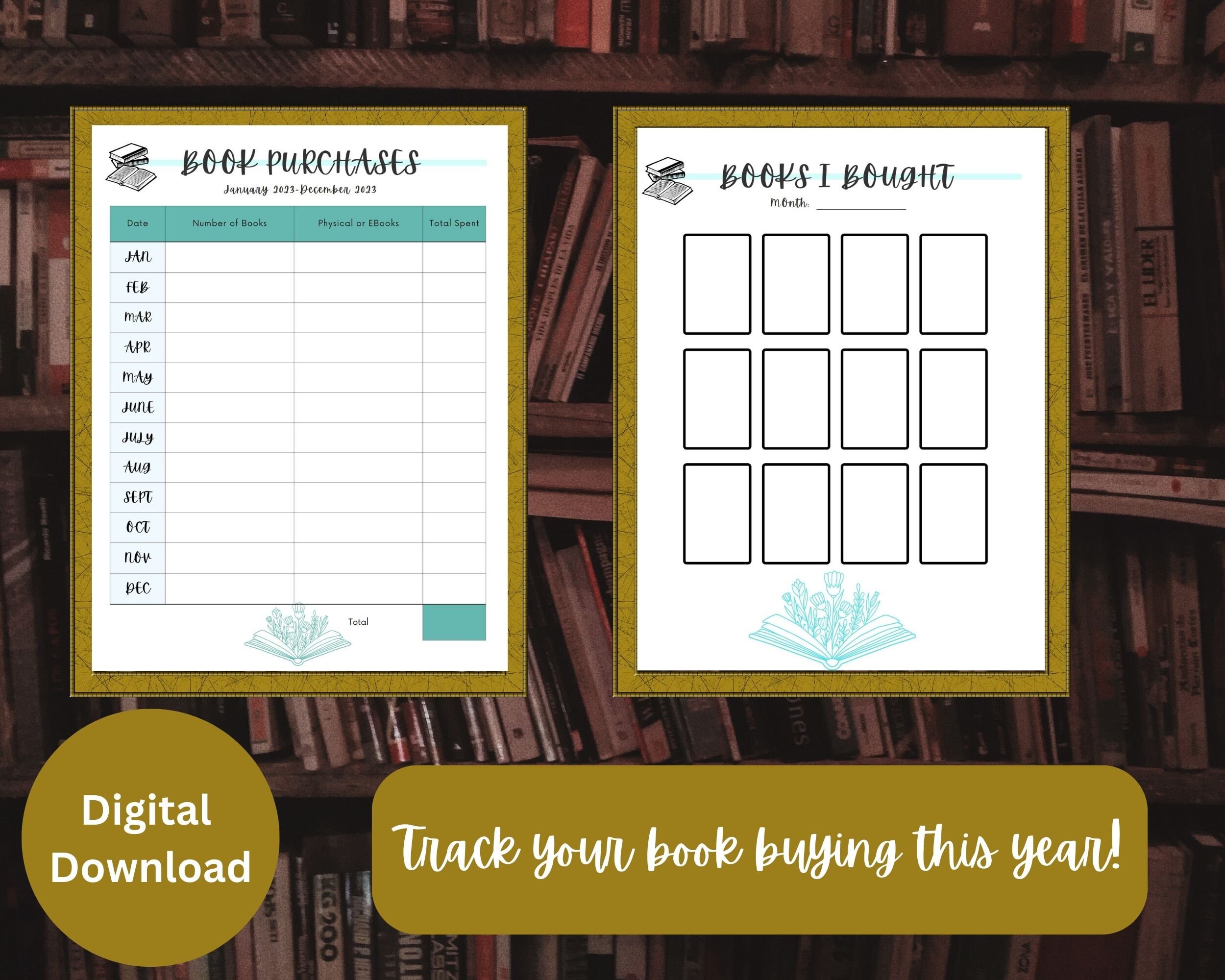 Book Tracker, Book Purchasing Tracker, Planner Insert, Bullet Journal ...