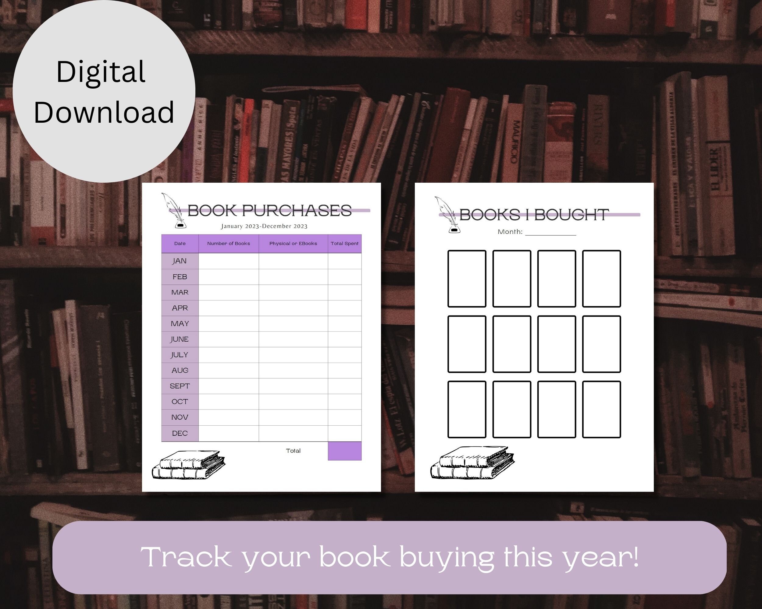 Printable Purple Book Tracker, Book Purchasing Tracker, Planner Insert ...