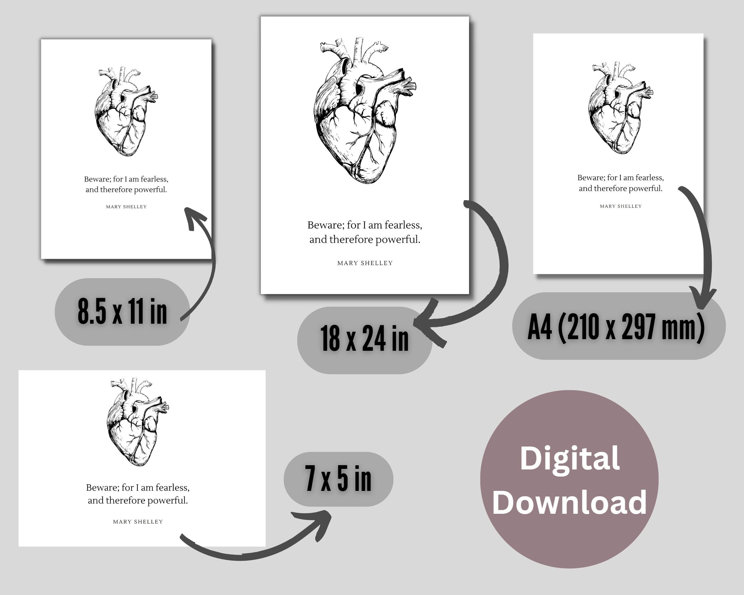 Mary Shelley Quote, Gothic Art Print, Frankenstein Quote, Fearless and ...