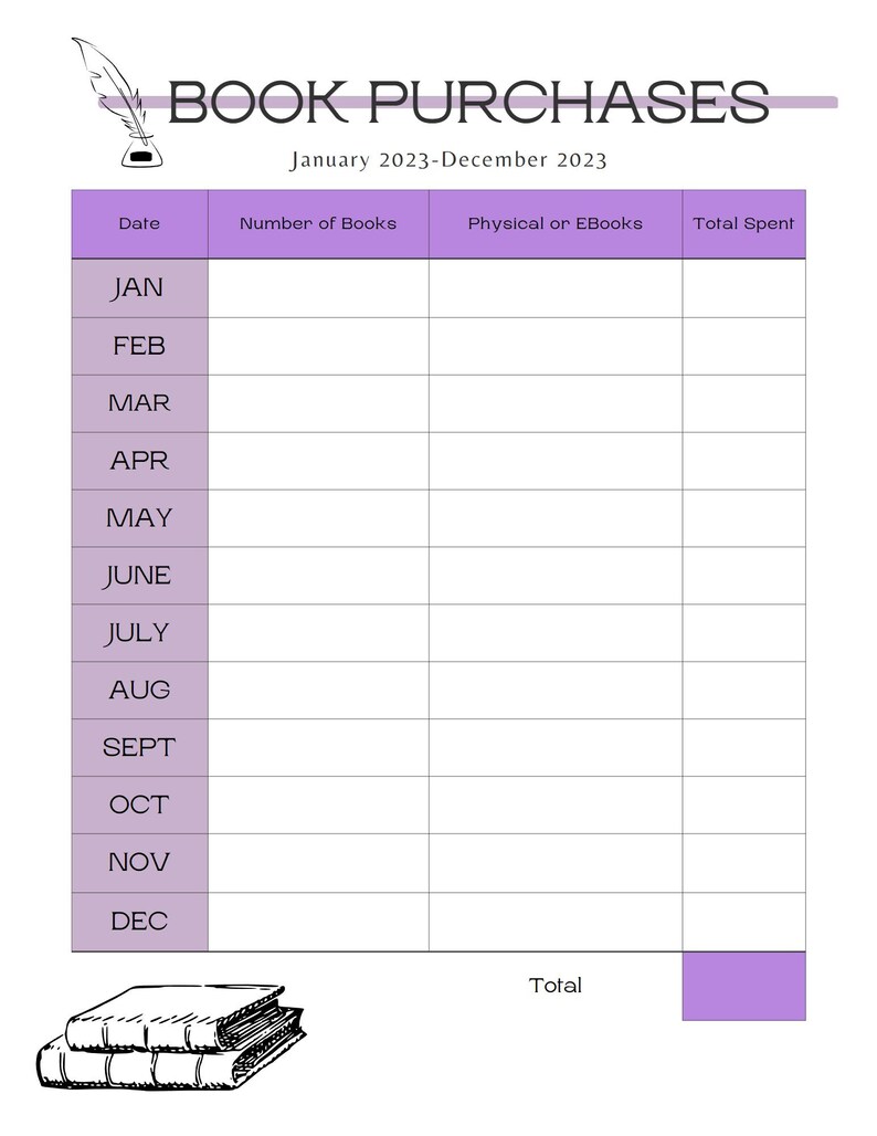 Printable Purple Book Tracker, Book Purchasing Tracker, Planner Insert ...