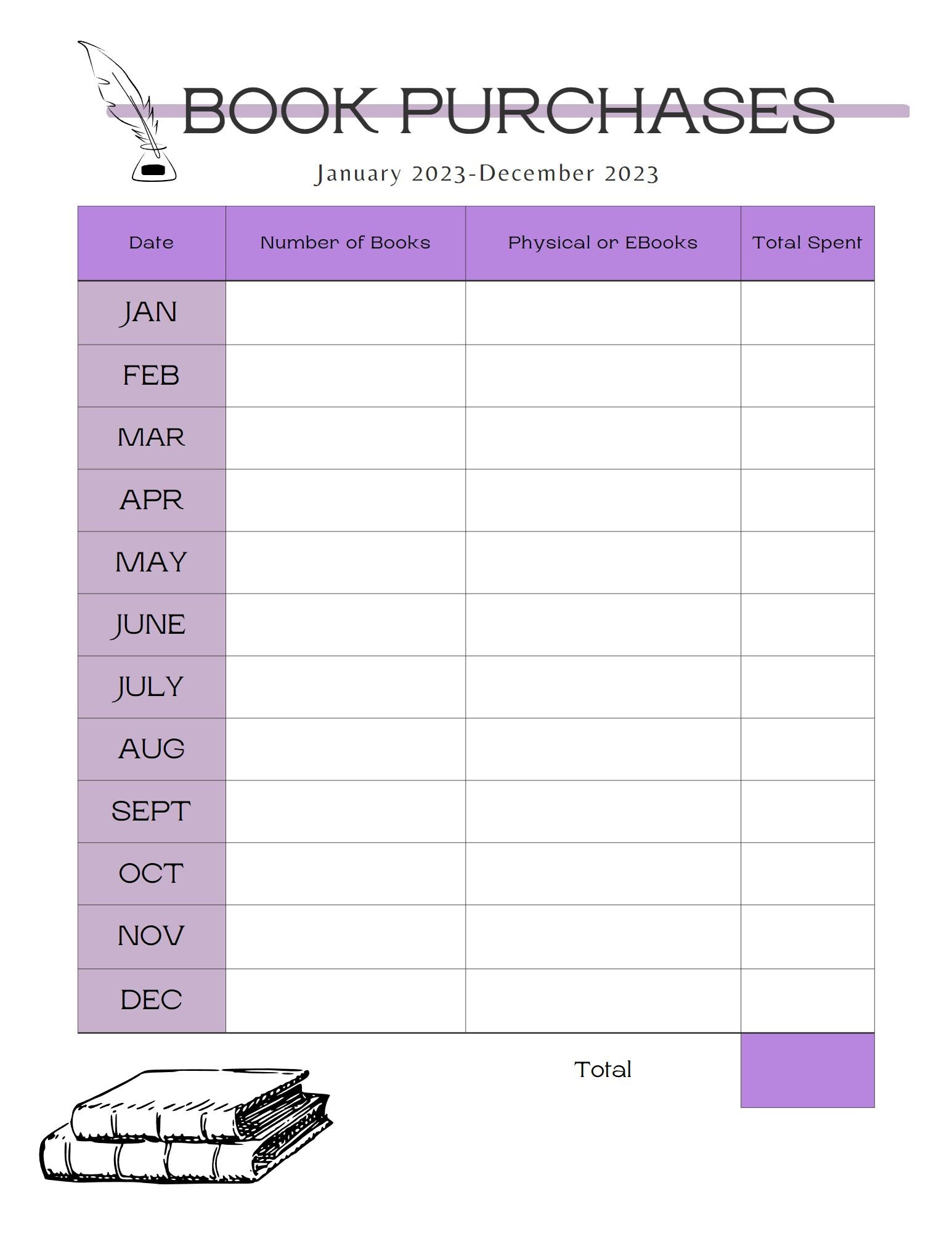 Printable Purple Book Tracker, Book Purchasing Tracker, Planner Insert ...