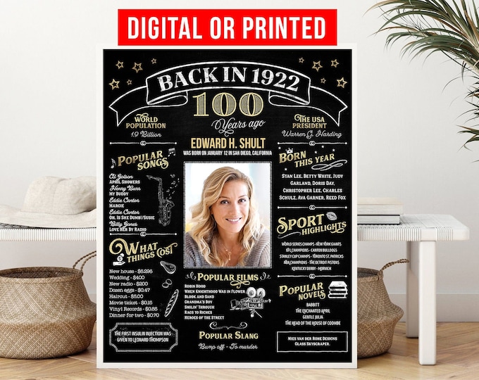 100th Birthday Poster | 100th Anniversary Poster | Chalkboard Poster ...