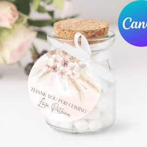 Boho Floral Baby Shower Favor Tag Printable Dried Flowers Pampas Grass ...
