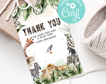 Printable Jungle Birthday Favor Tags Thank You Tags Party - Etsy