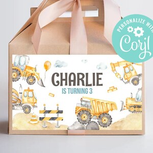 Construction Birthday Gable Box Labels Boy Stop Traffic Close Road Dump ...