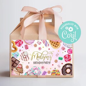 Sweet Birthday Gable Box Labels Pink Candy Land Sweets Celebration ...