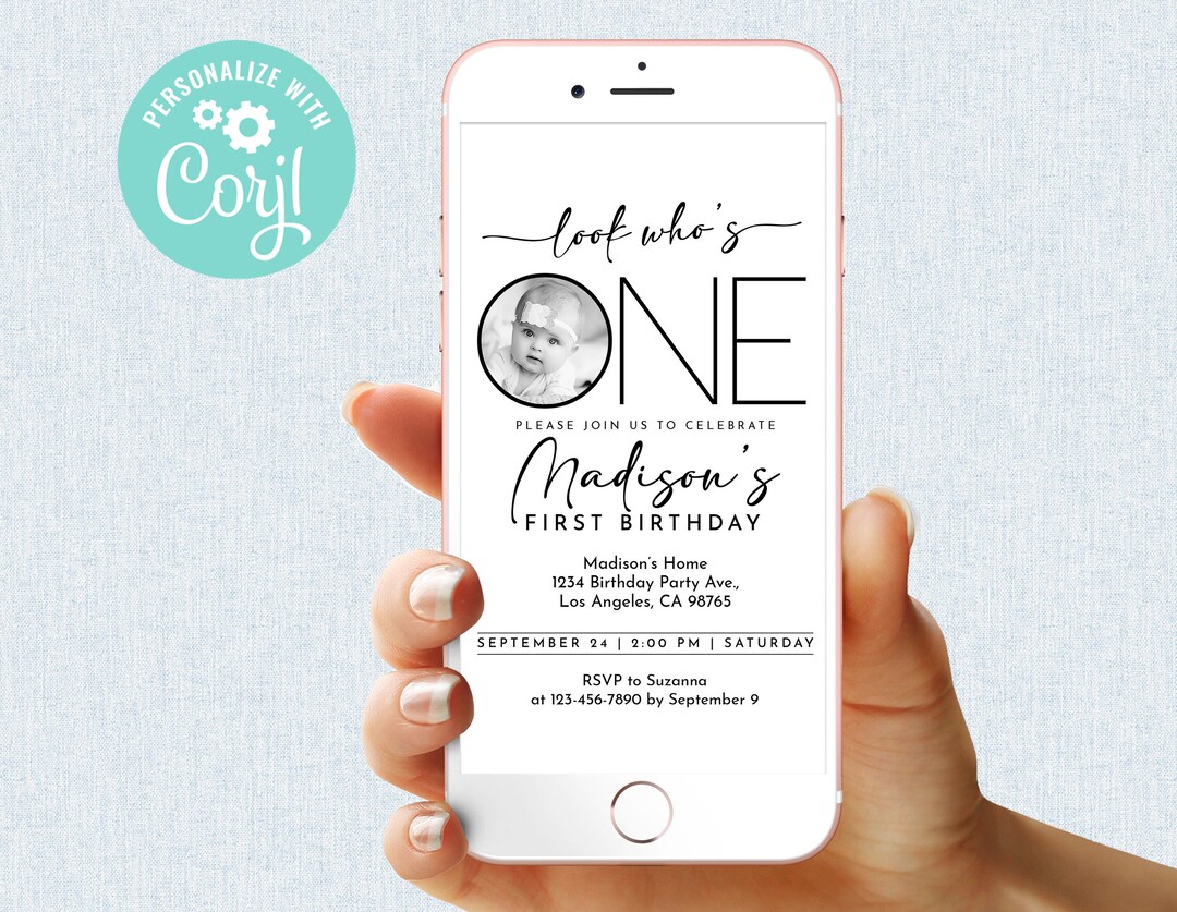 Look Who's One First Birthday Invitation Simple Black White Photo ...