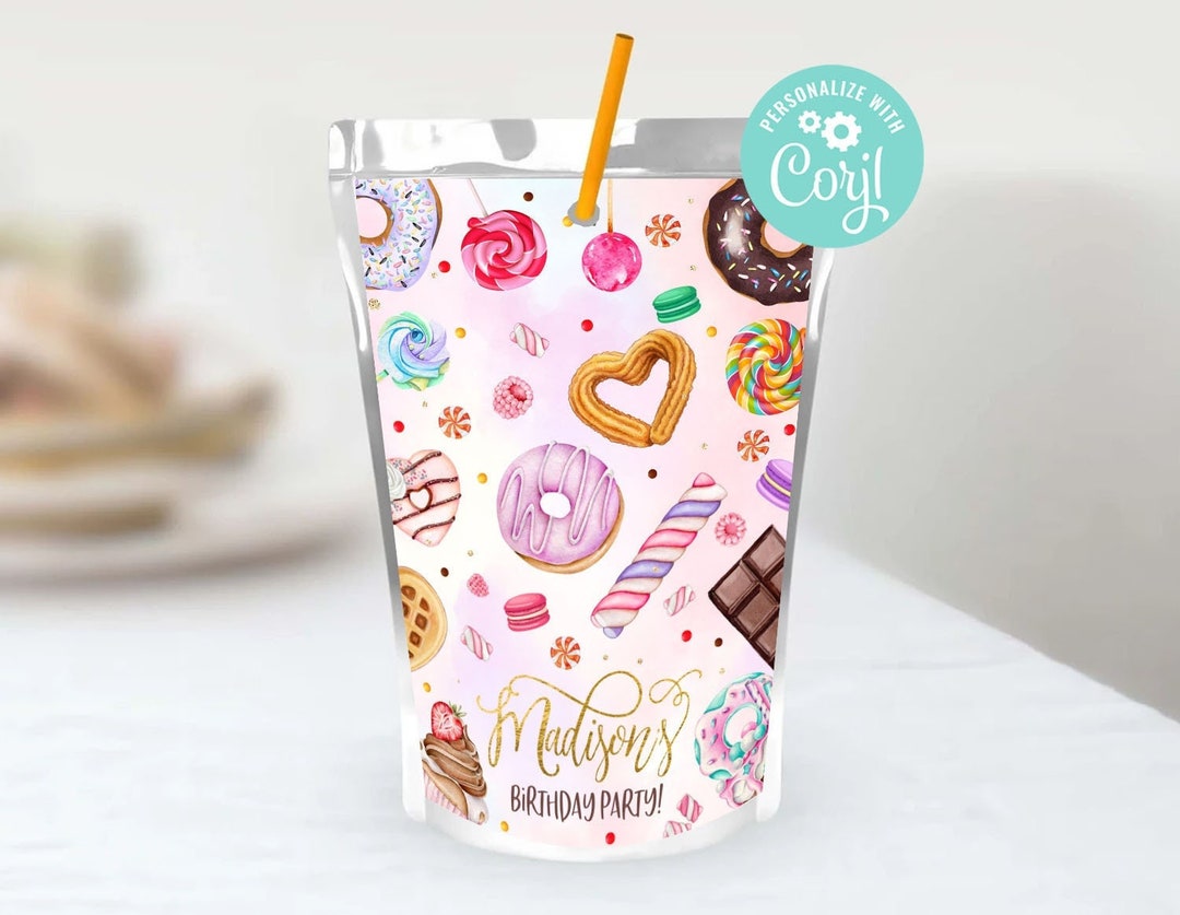 Sweet Birthday Capri Sun Labels Pink Candy Land Sweets Celebration ...