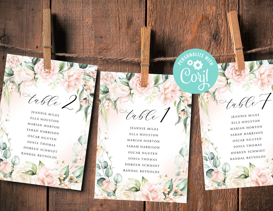 Wedding Seating Chart Card Template Table Number Editable - Etsy