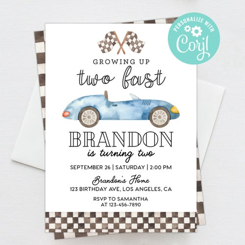 Racing Birthday Invitation Boy Second Birthday Party Printable - Etsy